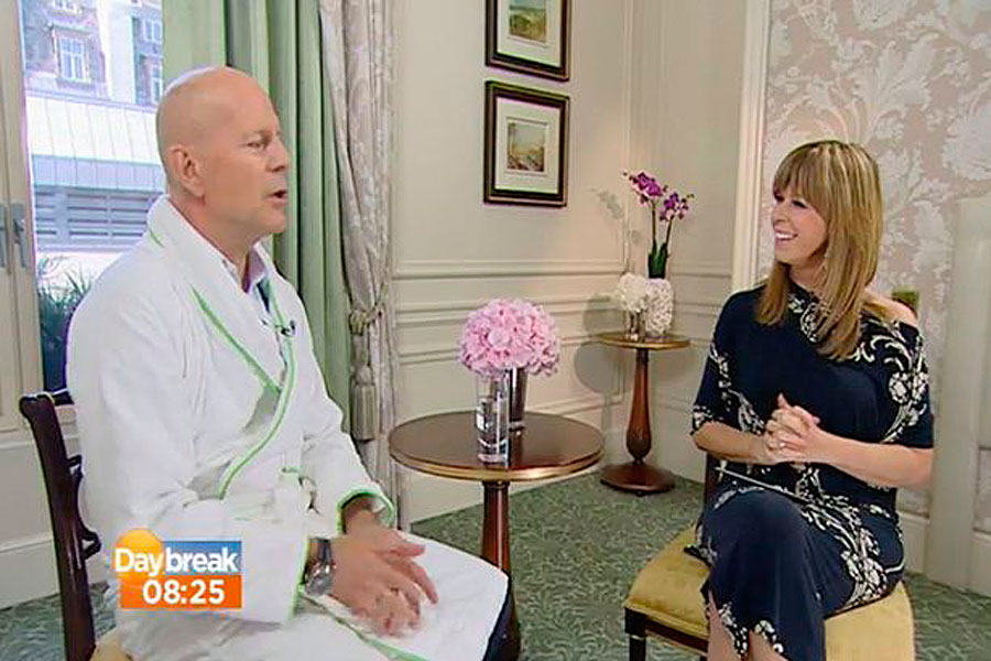 Bruce Willis gives TV interview wearing his dressing gown - watch