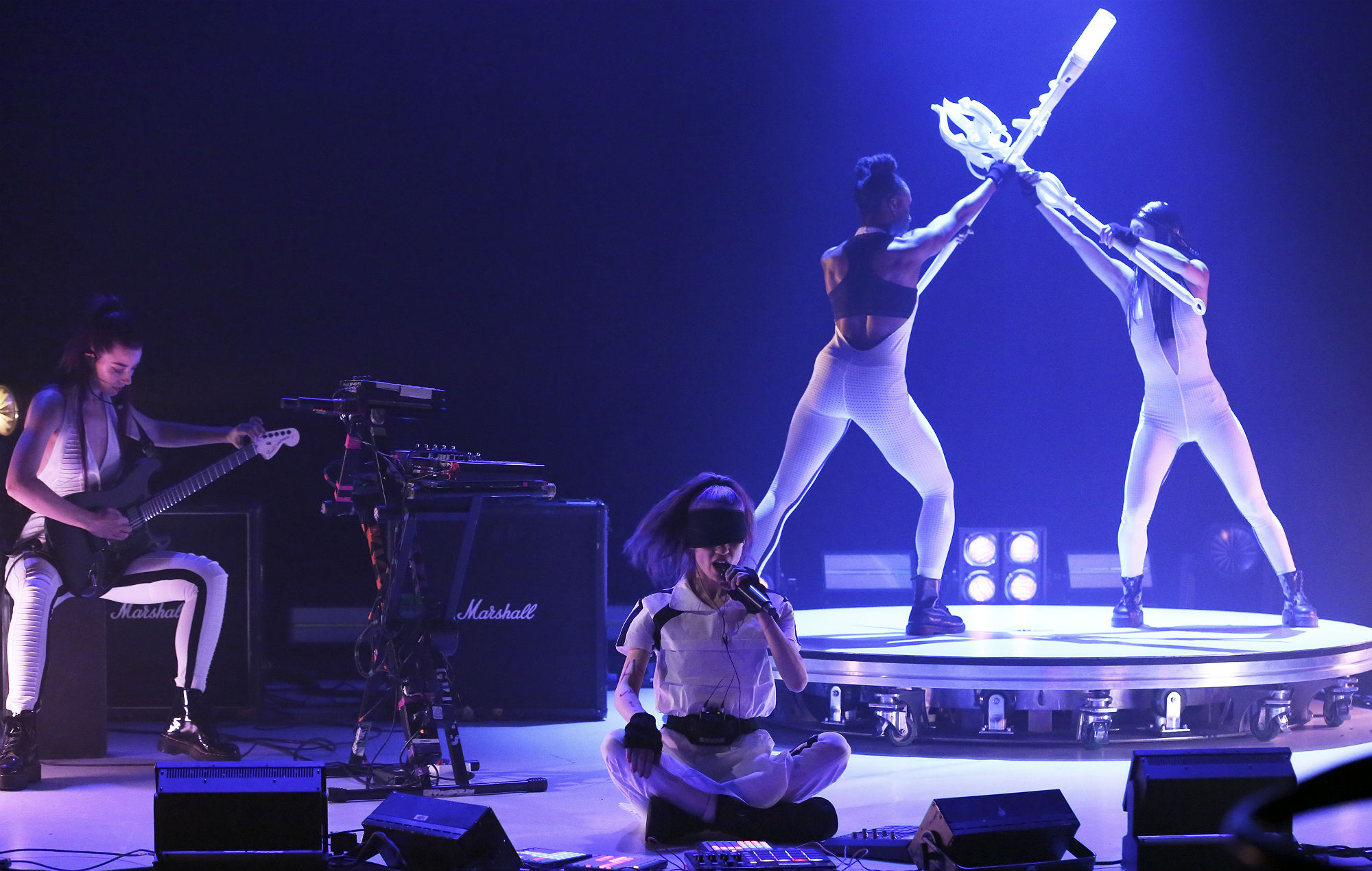 Watch Grimes and HANA's dramatic live debut of 'We Appreciate Power' - NME Watch Grimes and HANA's dramatic live debut of 'We Appreciate Power' - NME